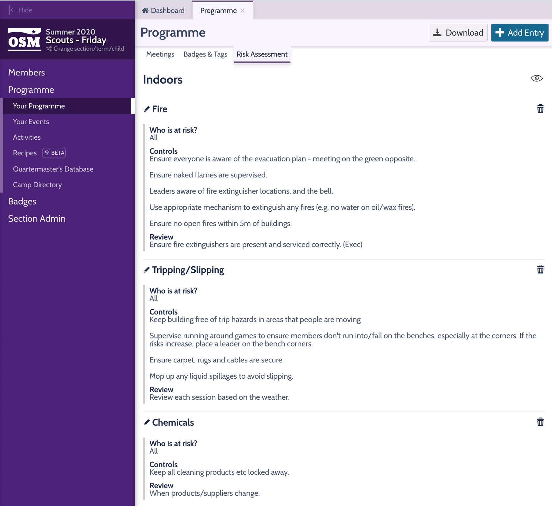 Example risk assessments | Scouts